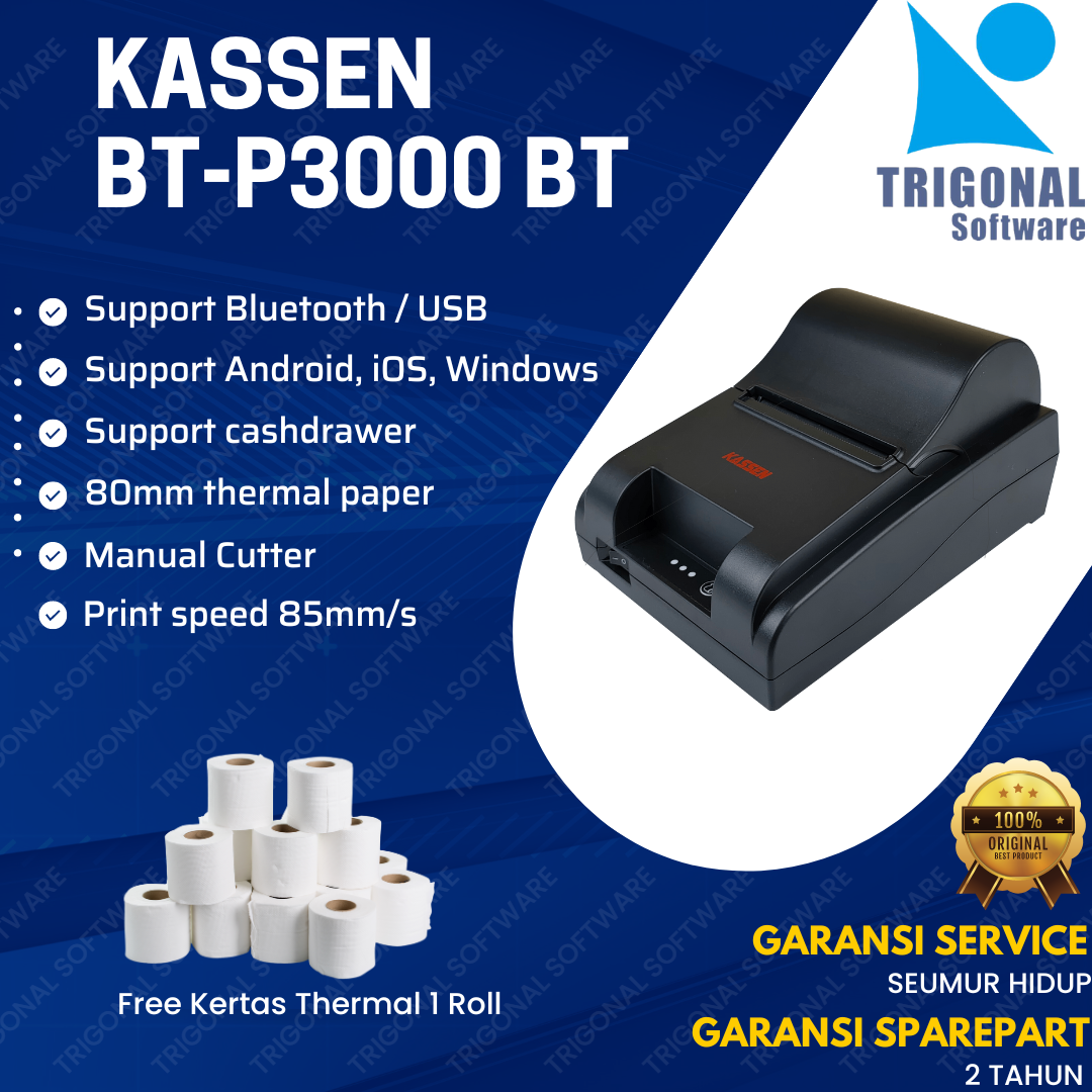 Jual KASSEN BT-P3000 BLUETOOTH PRINTER KASIR & KITCHEN THERMAL PAPER ...