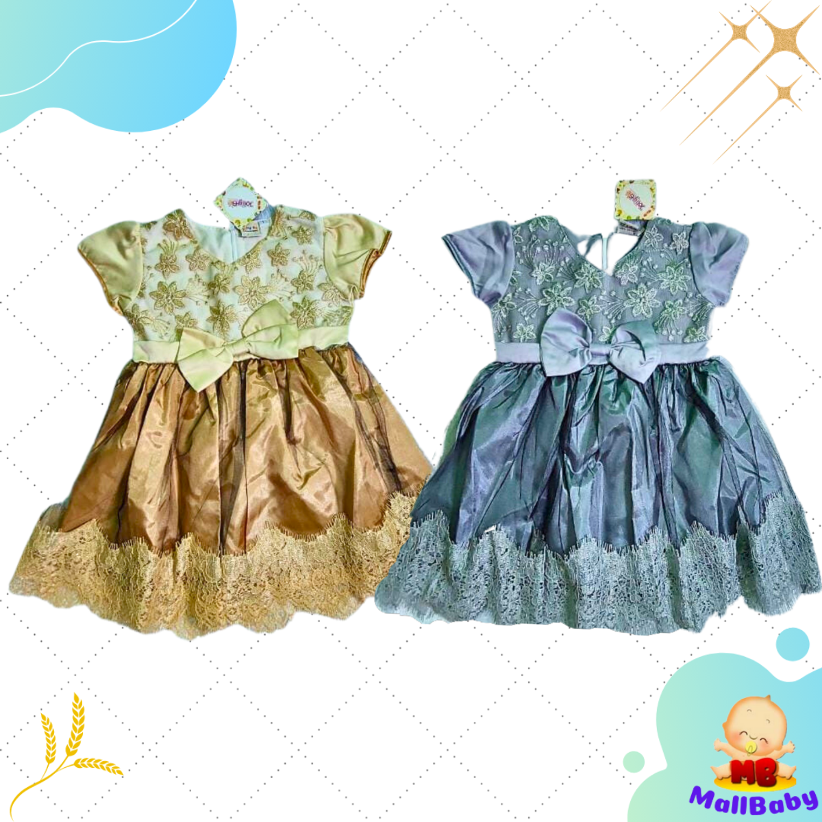Jual Baju Bayi Perempuan Dress Gaun Anak Cewek 1 2 3 Tahun Gold Silver ...