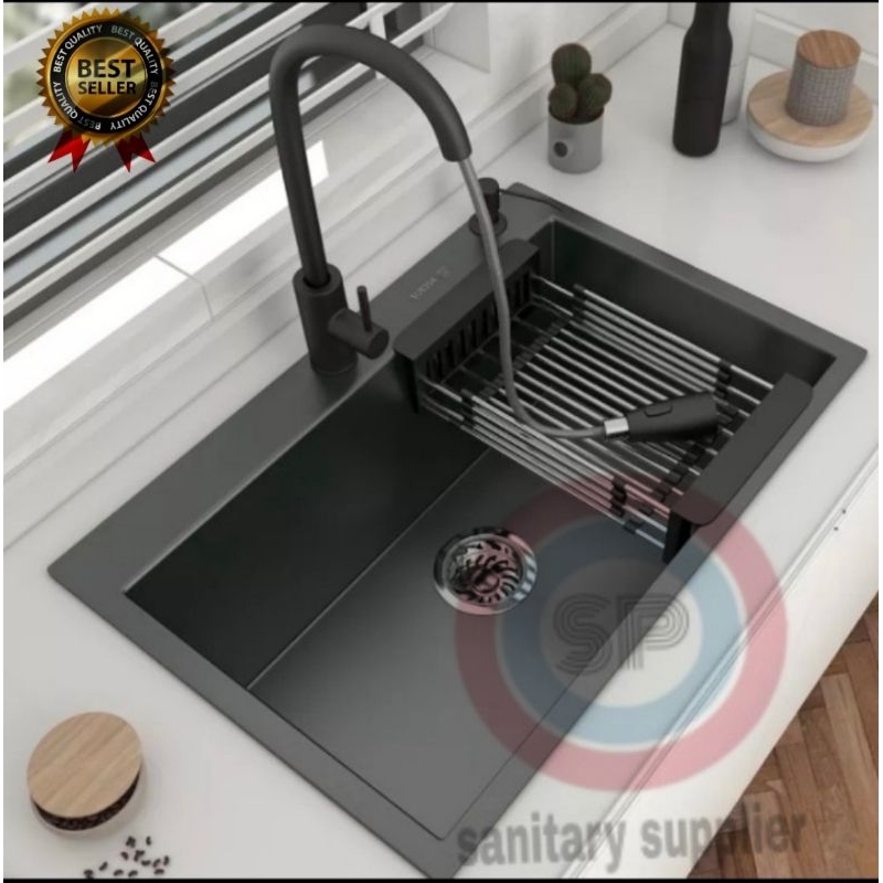 Jual KITCHEN SINK 8050 BLACK LENGKAP KRAN MODEL ONAN/KITCHEN SET ...