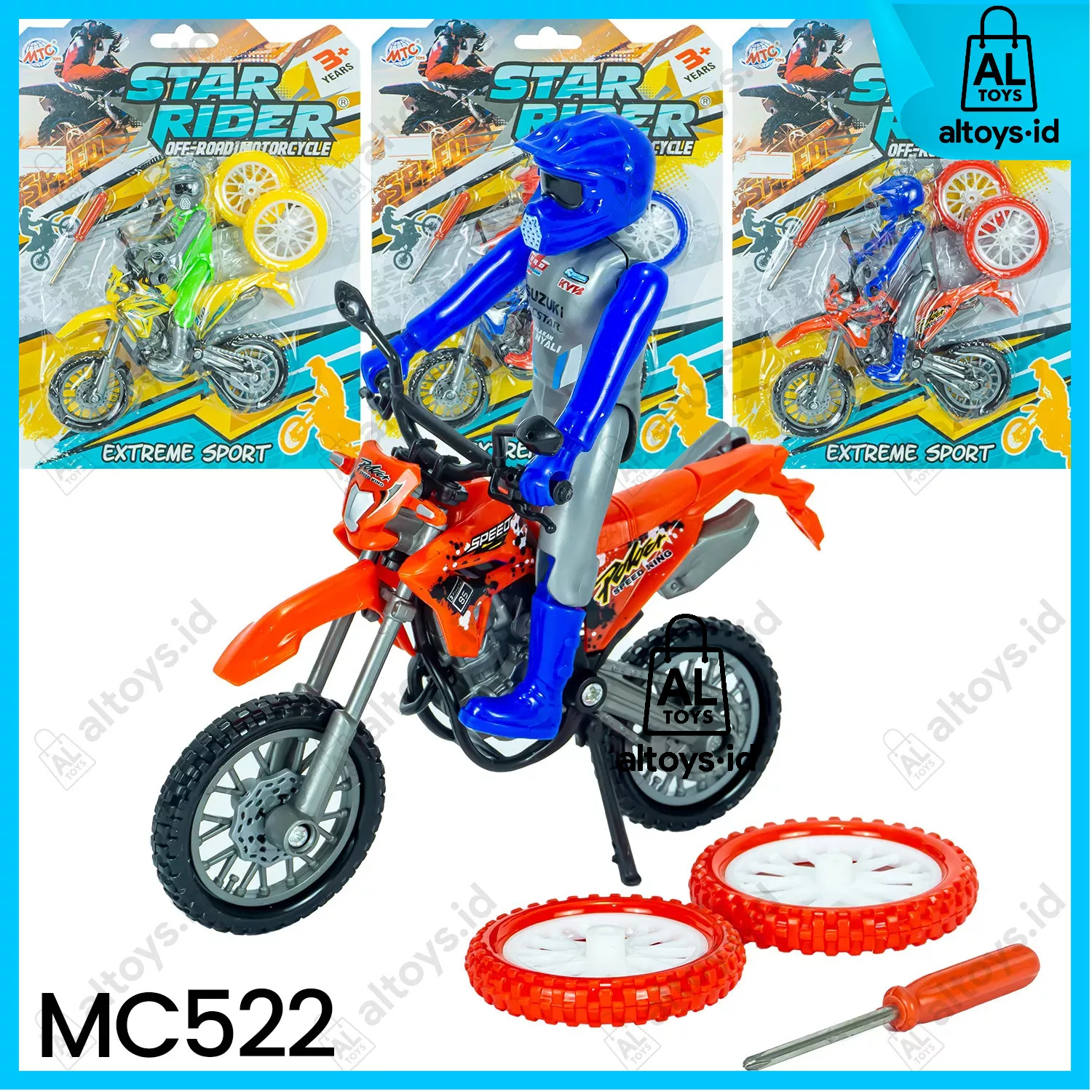 Jual Mainan Motor Trail Motor cross Mini Obeng Ban Serep Star Rider ...