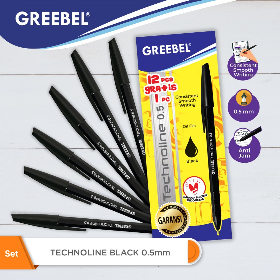 Jual Pulpen / Pena Greebel Technoline Ballpoint pen 1 pack (12+1) | Shopee Indonesia