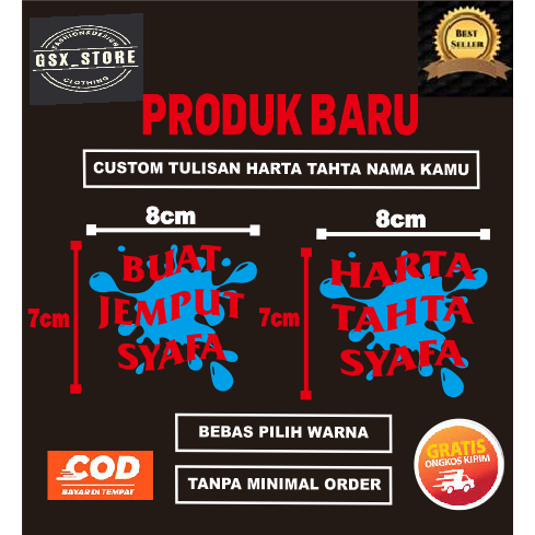 Jual PRODUK TERBARU CUTTING STICKER CUSTOM TULISAN HARTA TAHTA NAMA ...