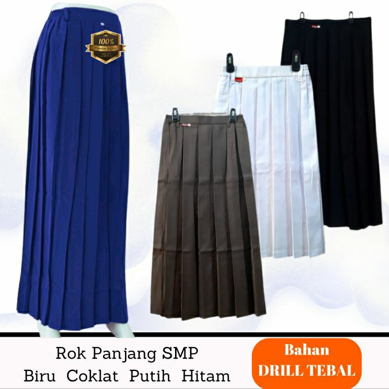 Jual Rok Seragam sekolah SMP Panjang Biru Hitam Putih Coklat Model Pliskit Lisu Full rempel ...