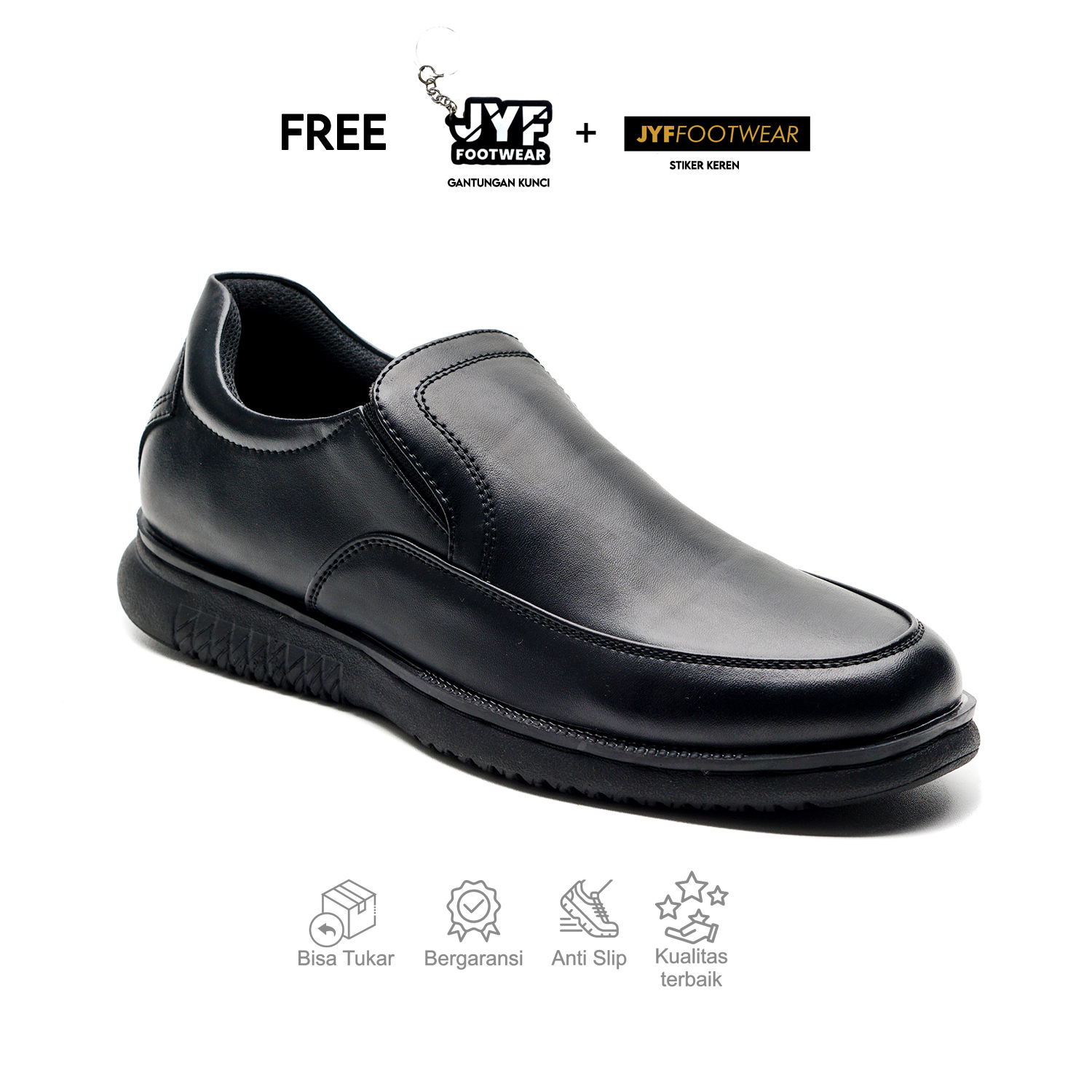 Jual JYF - Elite Black Sepatu Slip On Pantofel Formal Pria Kulit Kerja Resmi Kuliah Kondangan ...