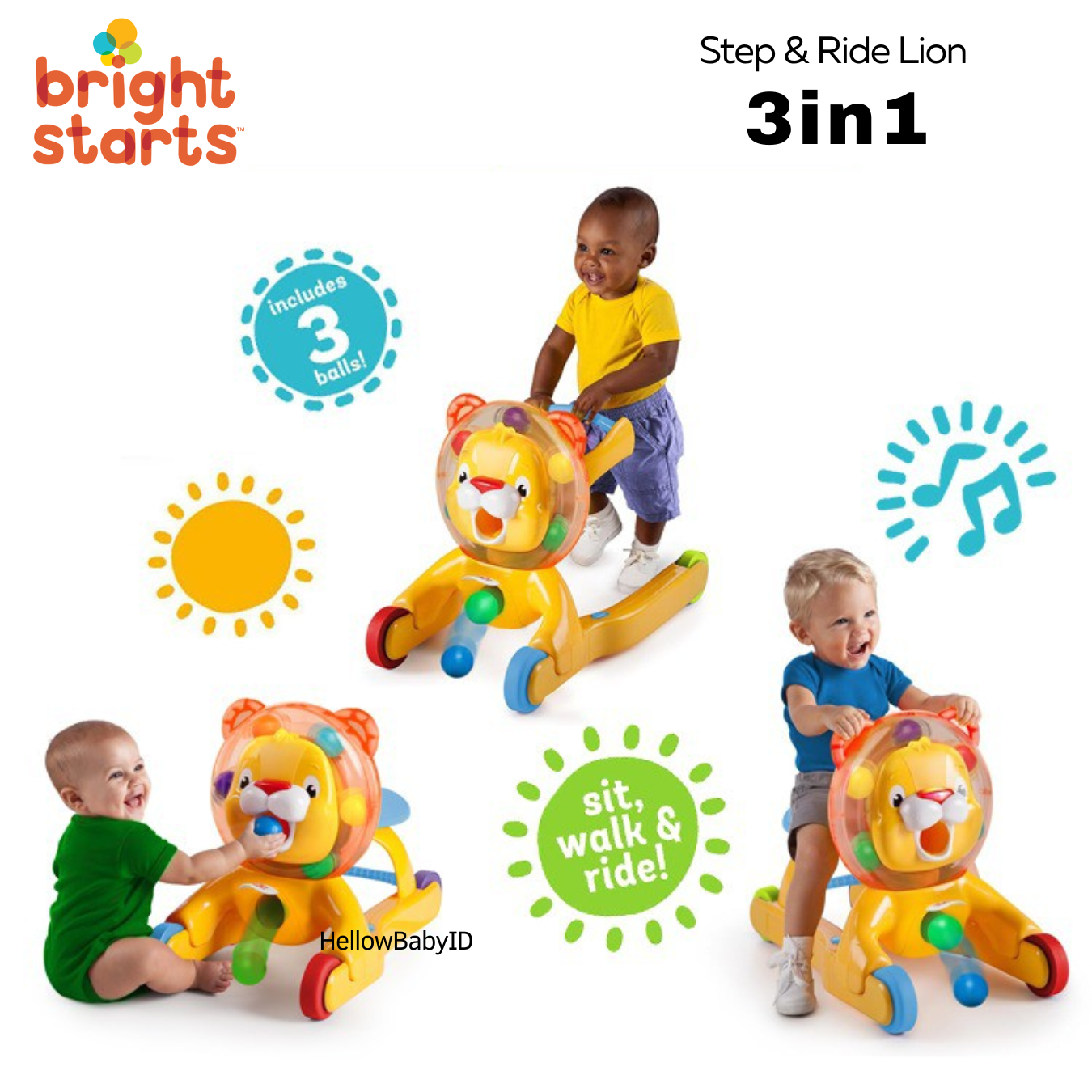 Jual Push Walker Ride On Mainan Bola Bright Starts Lion 3in1 Step ...