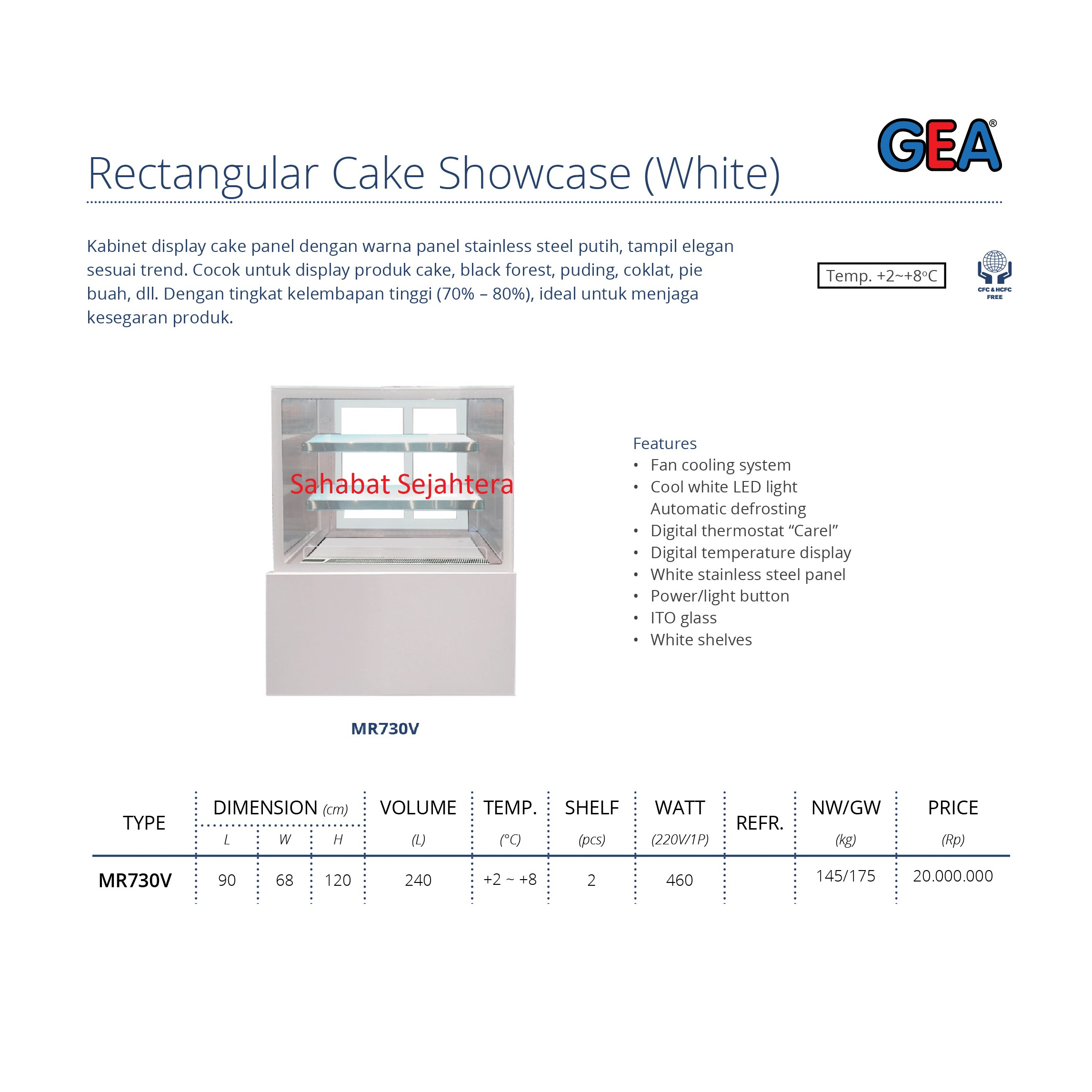 Jual GEA Showcase Rectanguler Cake White MR730V Kabinet Display Pemajang Kue 240L | Shopee Indonesia