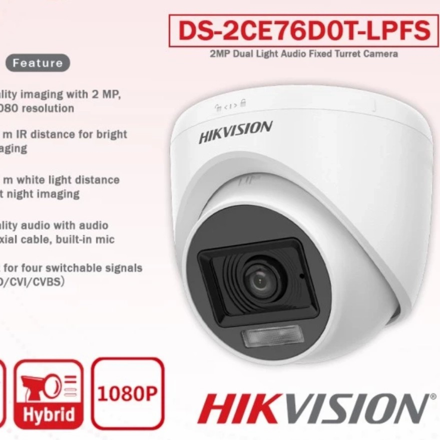 Jual camera indoor hikvision 2mp(sound+colorVu) DS-2CE76D0T-LPFS ...