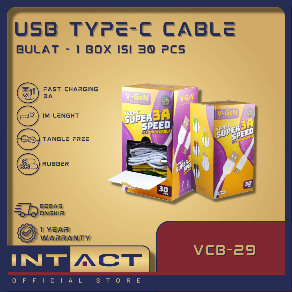 Jual Kabel Data Type C V-GeN VCB-29 Fast Charging 3A 1 Box isi 30pcs ...