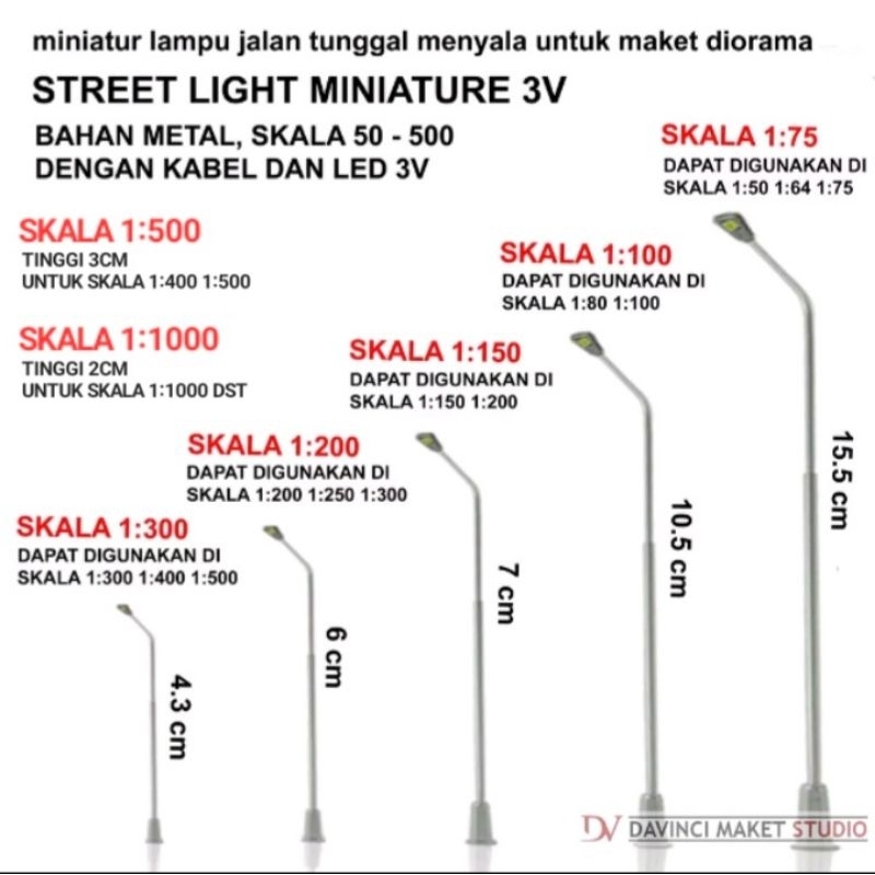 Jual Miniatur Lampu Penerangan Jalan Umum Tunggal Menyala LED 3v Maket Diorama - Metal Street ...