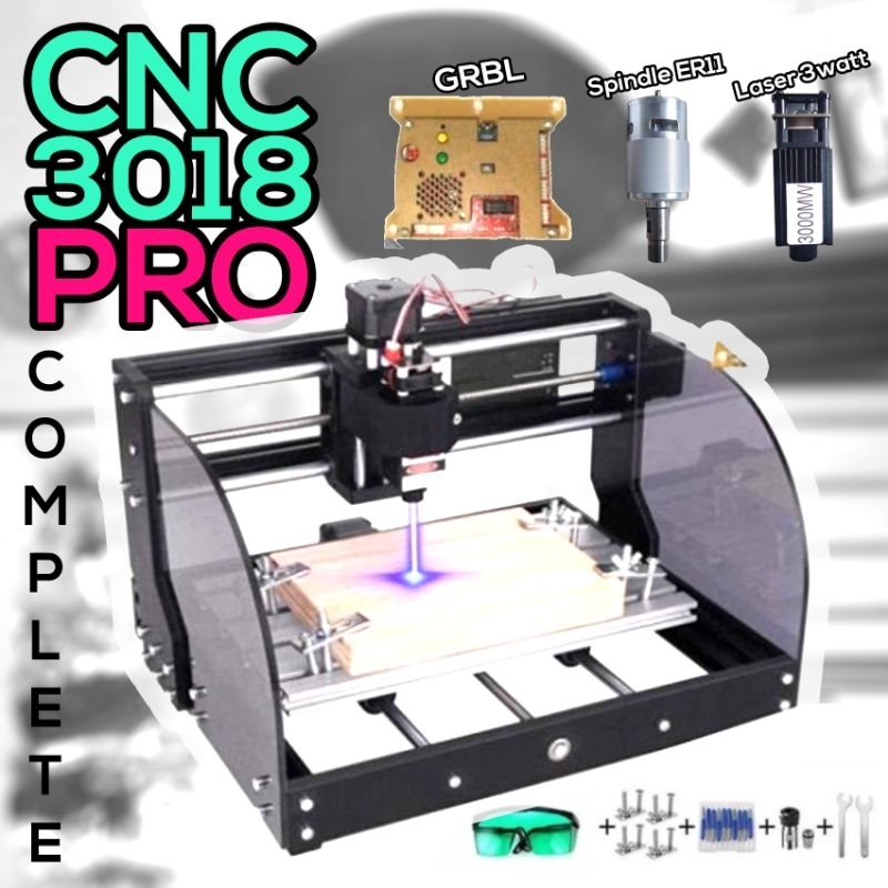 Jual mesin laser grafir ukir kayu cnc 3018 PRO plus laser 3watt | Shopee Indonesia