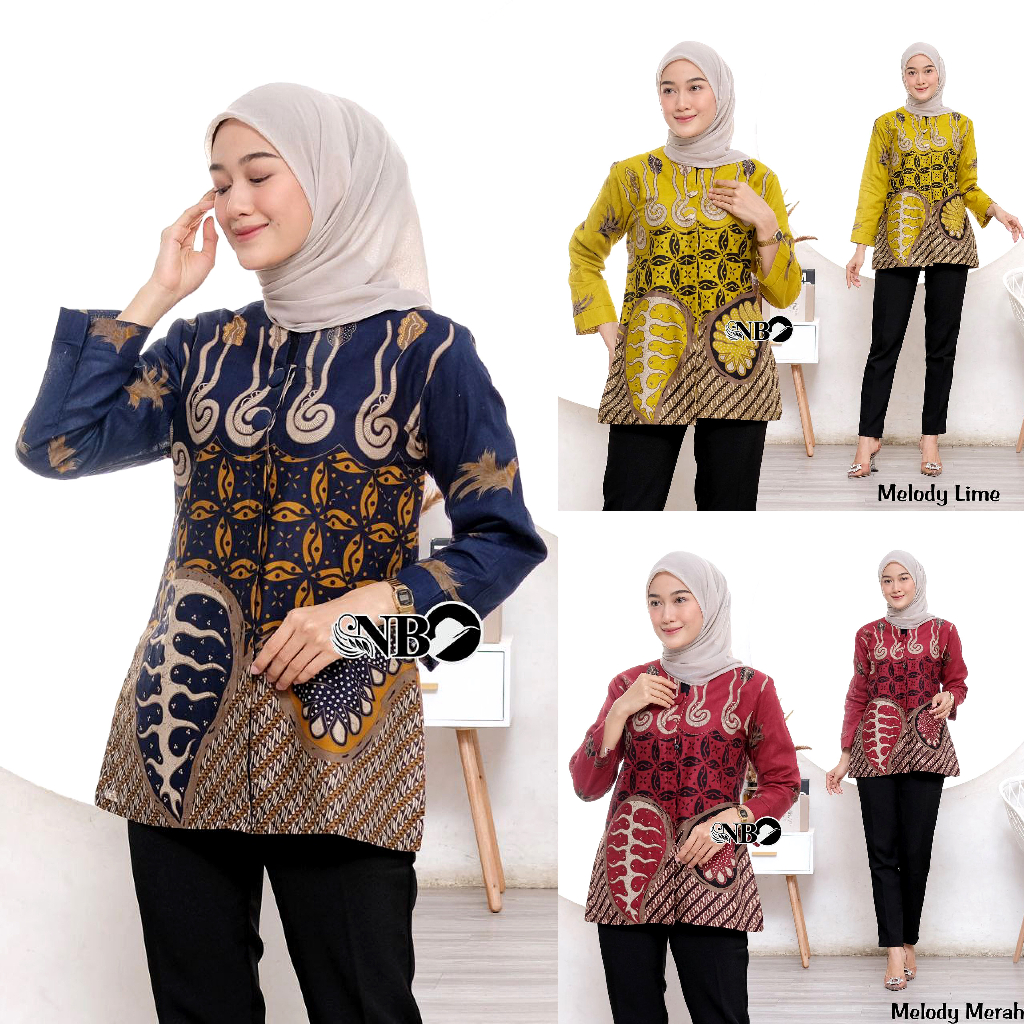 Jual Baju Batik Wanita Modern Atasan Blouse Batik Kerja Kantor Wanita Seragam Batik Motif Melody ...