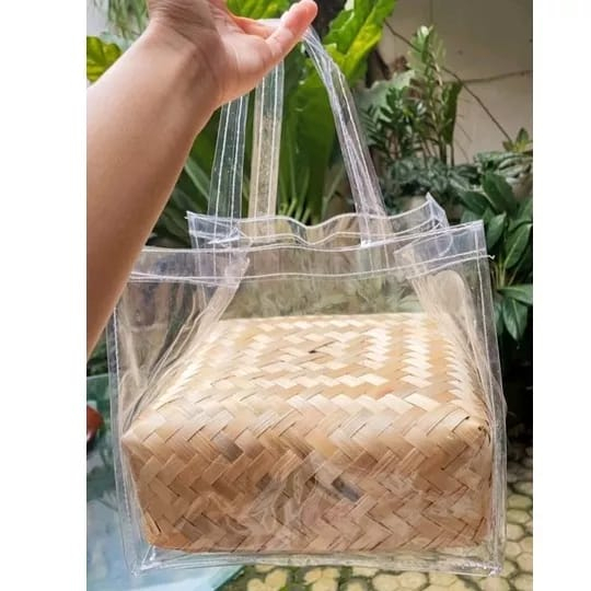 Jual Tas transparan Box Kue / Kotak Nasi 20x20,Besek Bambu, tas mika ...