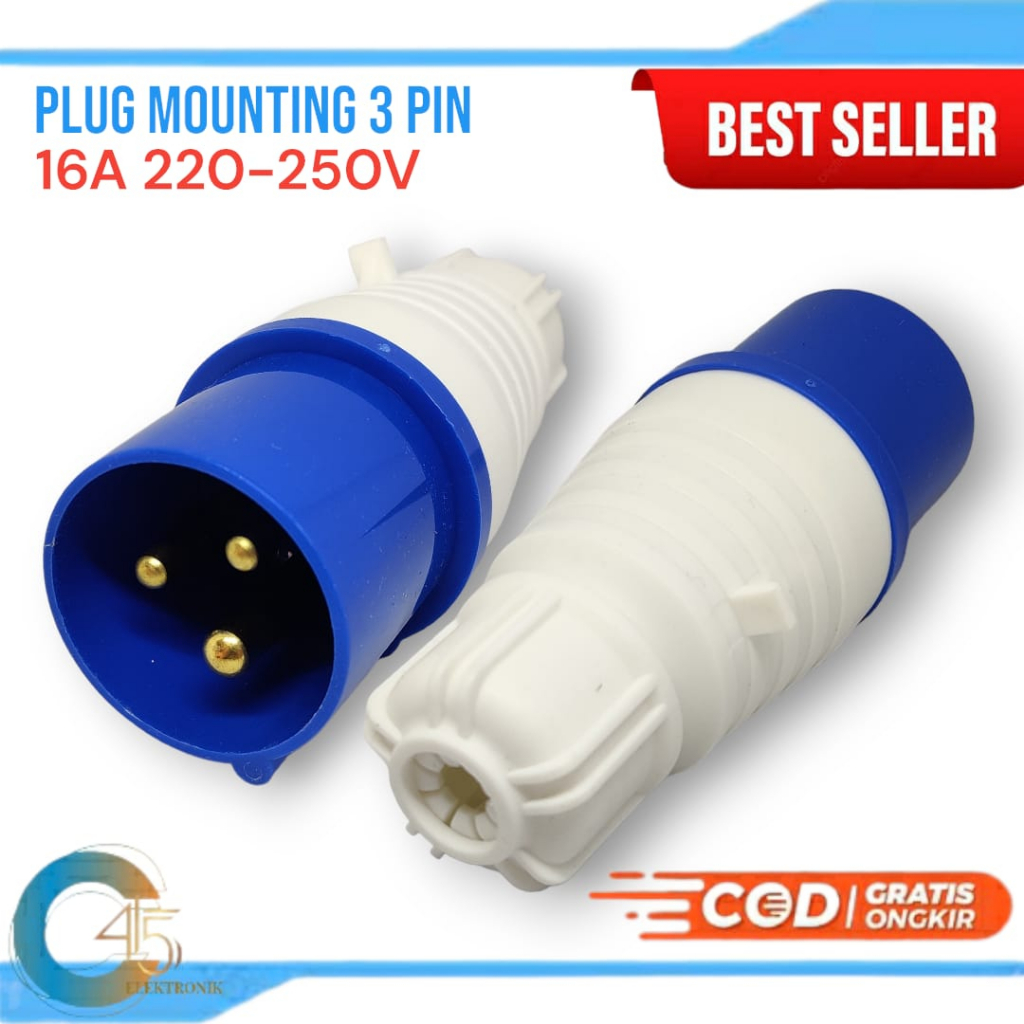 Jual Plug Mounting Male Steker Waterproof 3P 16A 013 Steker Plug ...