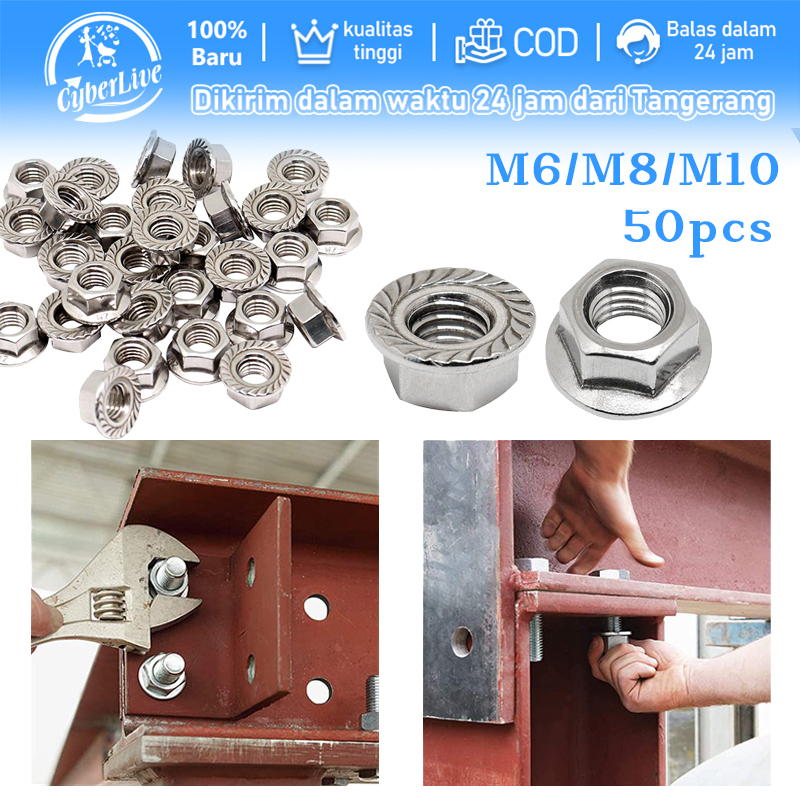 Jual 50pcs Mur Flange Stainless 304 Hex Flange Nut M6 M8 M10 | Shopee ...