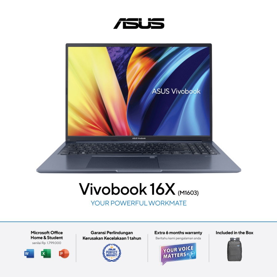 Jual Asus Vivobook 16X M1603QA-VIPS753 /AMD Ryzen 7-5800H/16GB/512GB SSD/16″/Win 11 Home+OHS ...