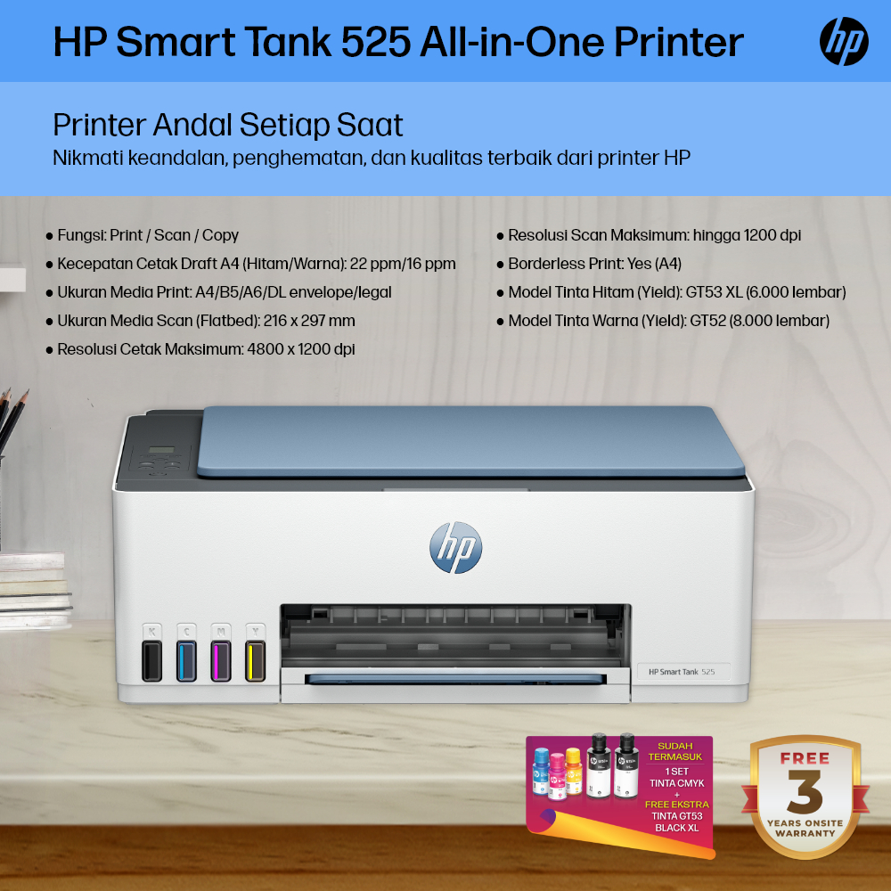 Jual Printer HP Smart Ink Tank 520 / 525 / 523 All in One Print Scan ...