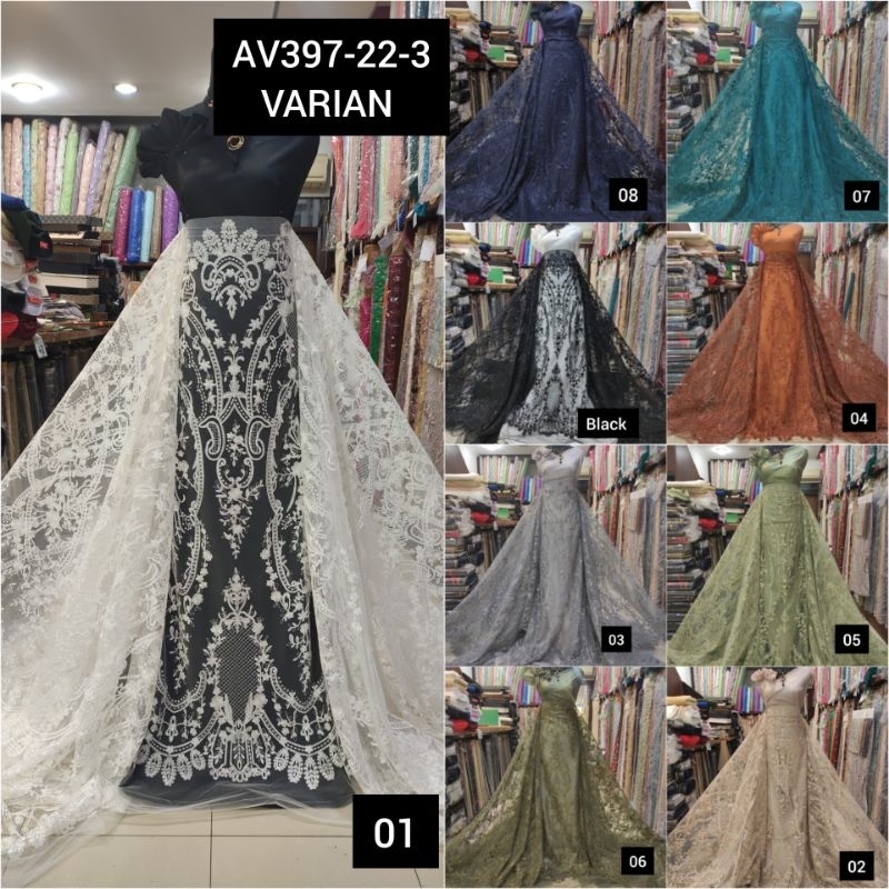 Jual Kain Tile Brokat Etnik Payet Batu Akar Bridal AV397-22-3 Varian ...