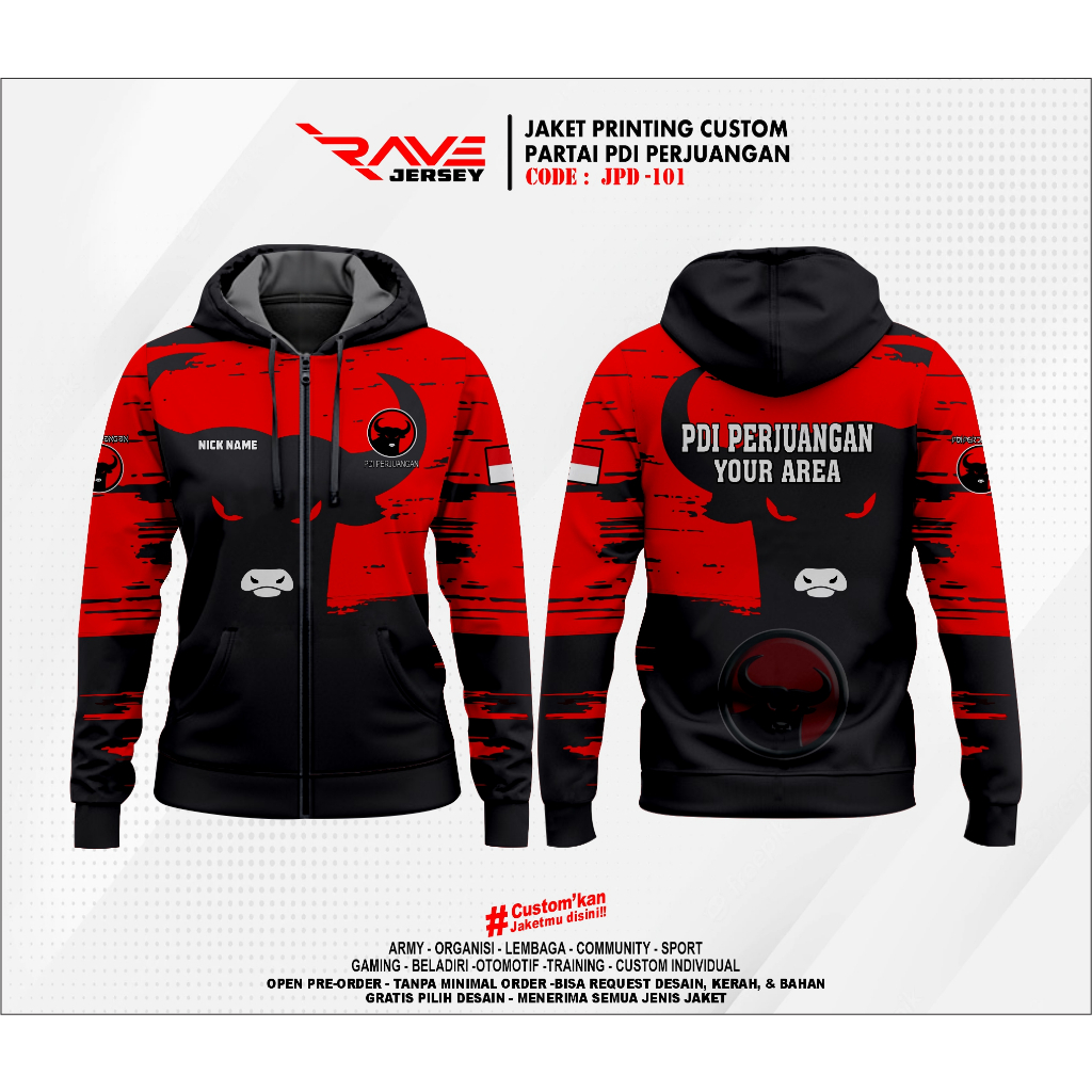 Jual JAKET PARTAI PDI PERJUANGAN SESI 1 FULL PRINTING SUBLIM CUSTOM ...