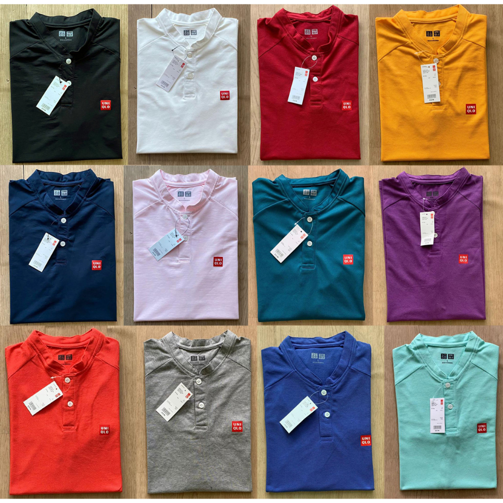 Jual Uniqlo Kaos Kerah Sanghai / Kaos Henley Pria Lengan Pendek ...