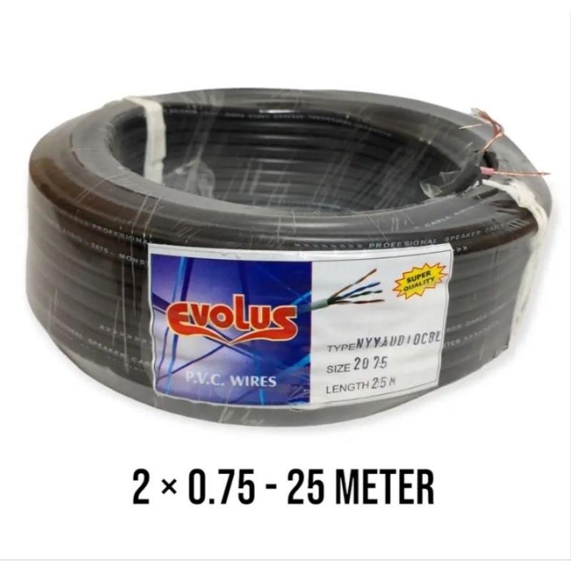 Jual Kabel listrik EVOLUS 2X0.75 25 Meter warna Hitam isi serabut | Shopee Indonesia