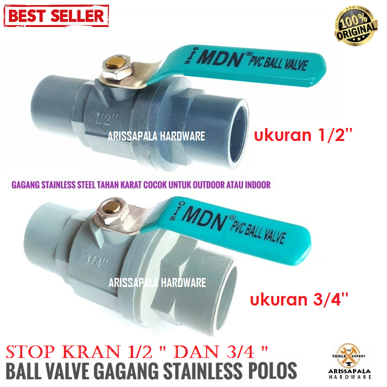 Jual Stop Kran Ball Valve Gagang Besi Stainless Stopkran MDN Pipa PVC 1/2 inch dan 1/4 inch ...