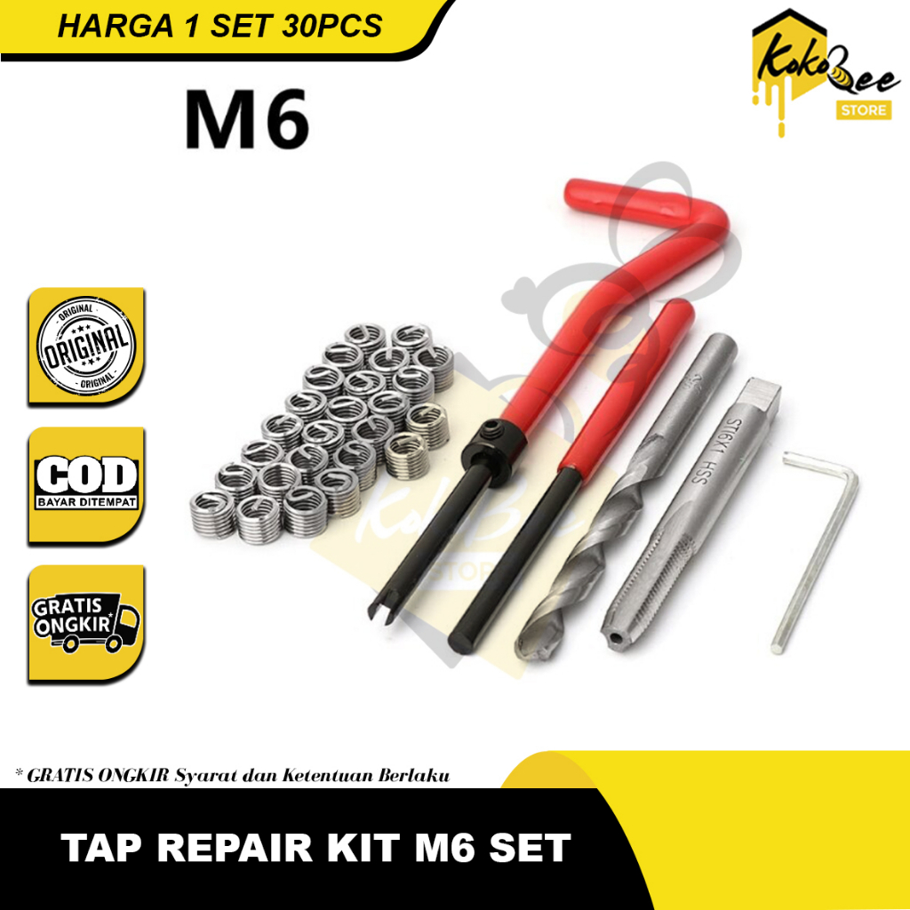Jual Alat tap set - Thread repair kit M6 set 30pcs X 1 tap recoil tambah daging ulir baut dol ...