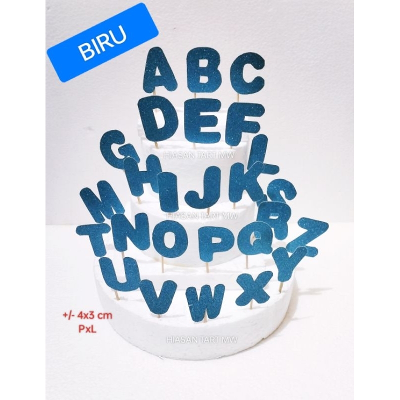 Jual A-J Topper Kertas Glitter Huruf Abjad Nama A-J / Topper Kue Ultah ...