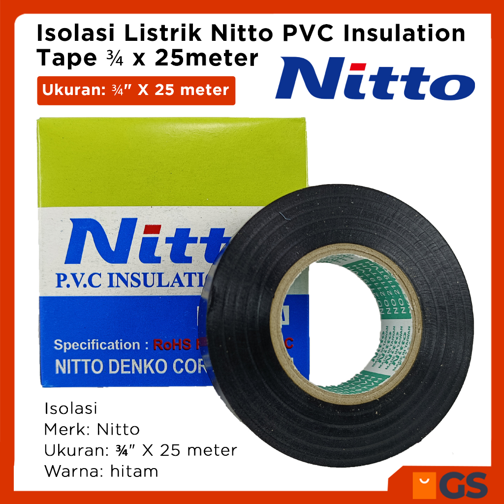 Jual Isolasi Listrik Nitto PVC Insulation Tape ¾ x 25meter | Shopee ...