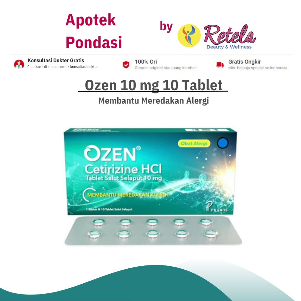 Jual OZEN 10 MG BLISTER 10 TABLET/CETIRIZINE/ANTI HISTAMINE/ANTI ALERGI ...