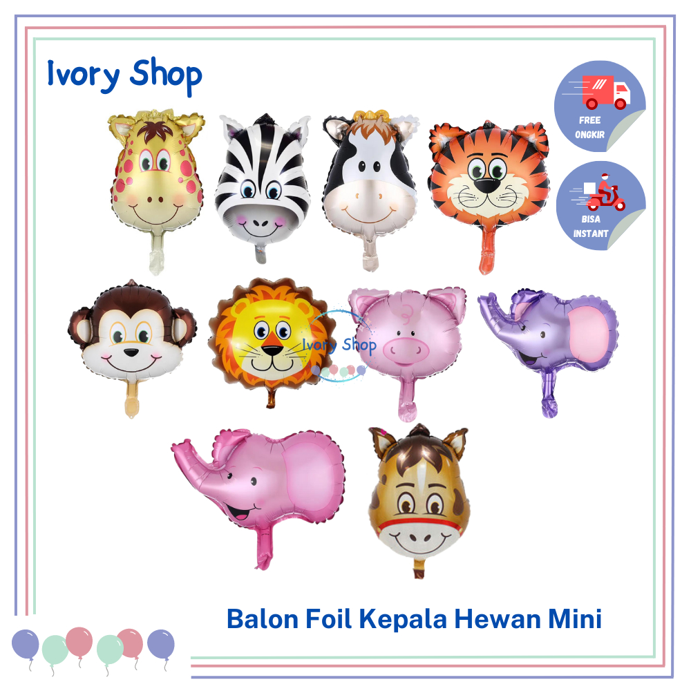 Jual Balon foil kepala hewan / animal mini / dekorasi zoo / balon sapi ...