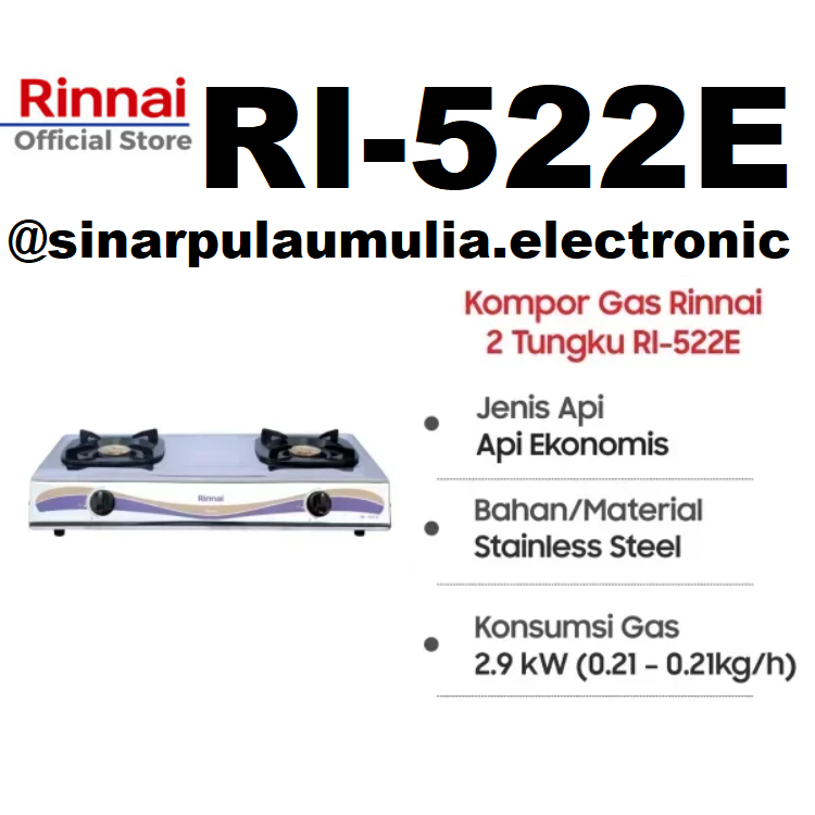 Jual Rinnai Kompor Gas 2 Tungku Api Ekonomis Stainless - RI-522E / RI ...