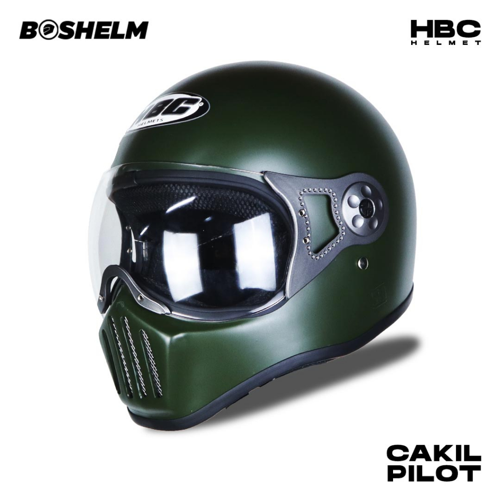 Jual BOSHELM Helm Cakil Pilot HBC HITAM DOFF Helm Retro Full Face SNI ...