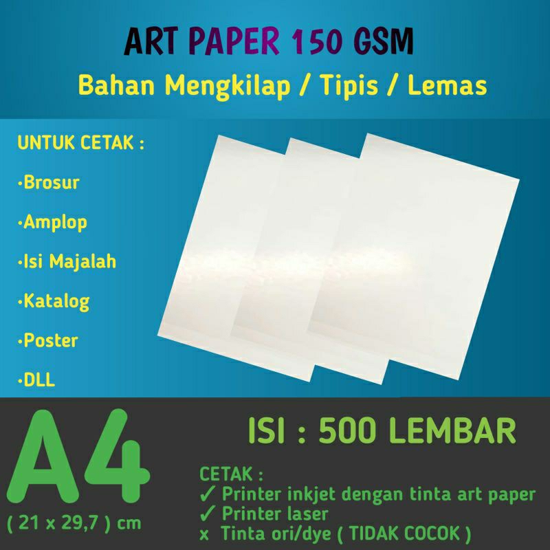 Jual 1 RIM Art Paper 150 GSM A4 / Kertas Bahan Brosur Glossy Mengkilap 150 gram isi 500 Lembar ...