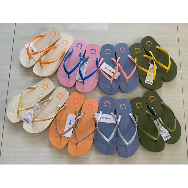 Jual sandal miniso flip flop series contrast color women sendal ...
