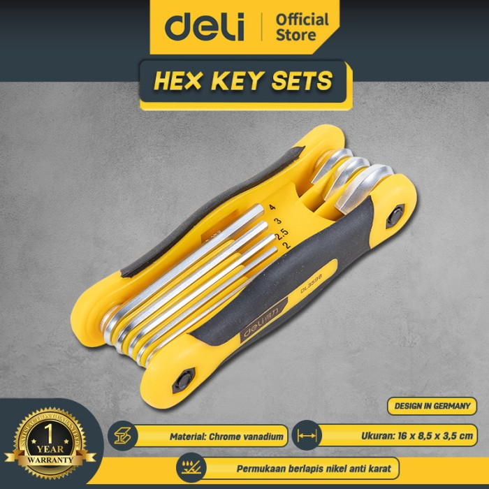 Jual Deli Folding Hex Key/Set Kunci L Lipat Ukuran 1.5 - 8 mm Ujung ...
