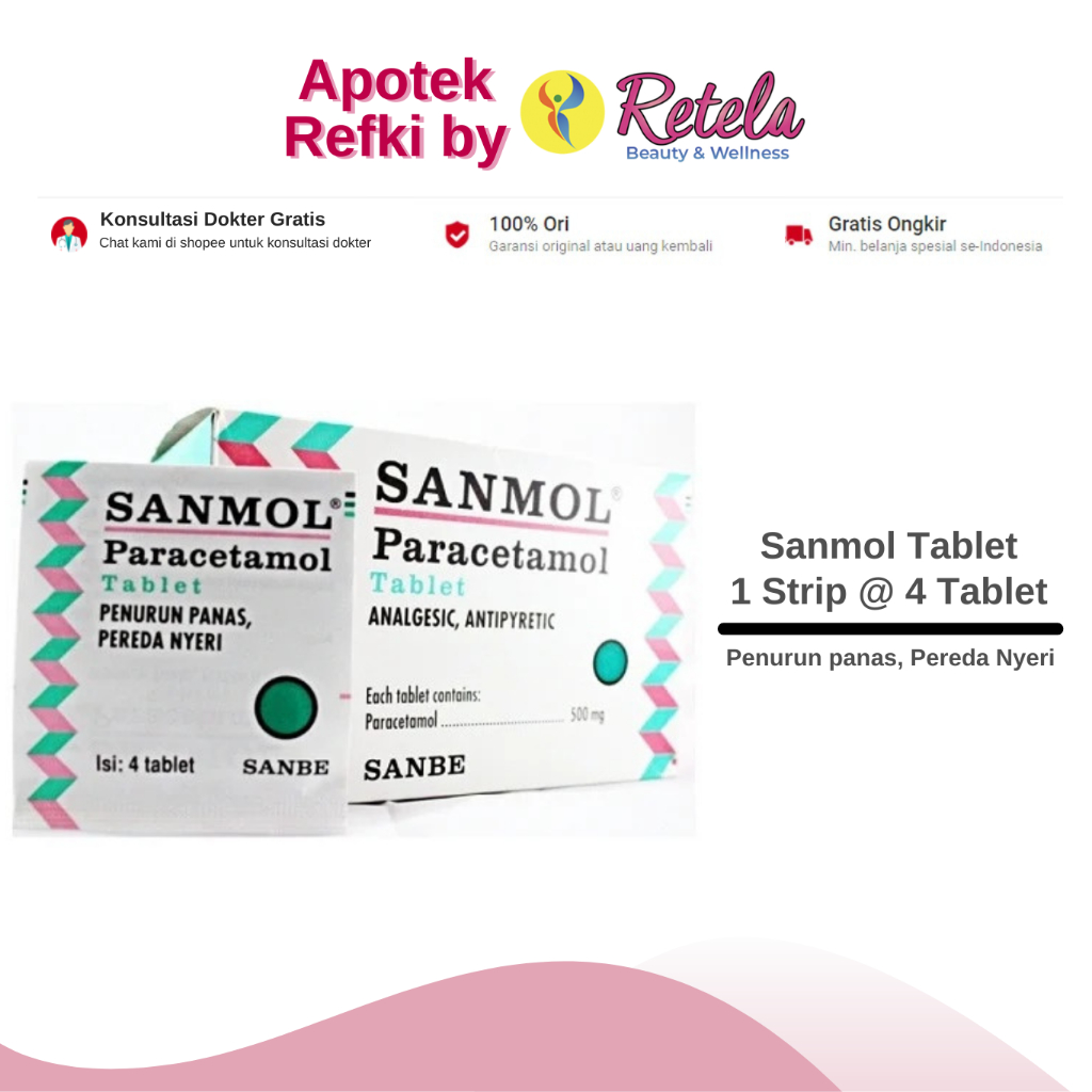 Jual Sanmol Tablet 1 Strip @ 4 Tablet / Paracetamol / Penurun panas ...