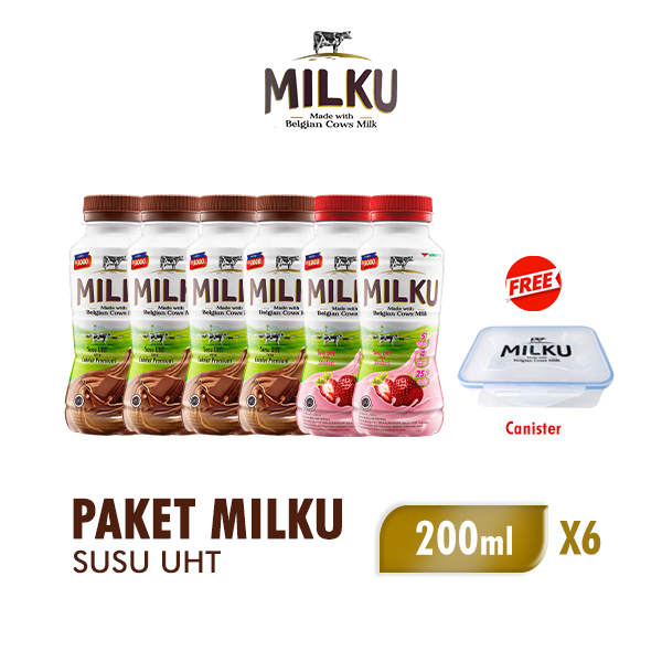 Jual Milku Susu UHT Coklat Premium 200 Ml x4 + Milku Susu UHT Stroberi ...
