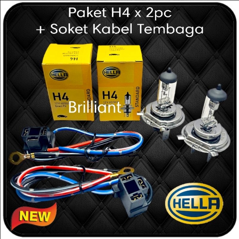 Jual Paket H4 HELLA Original 100% - 2pc Halogen + Soket Tembaga ...