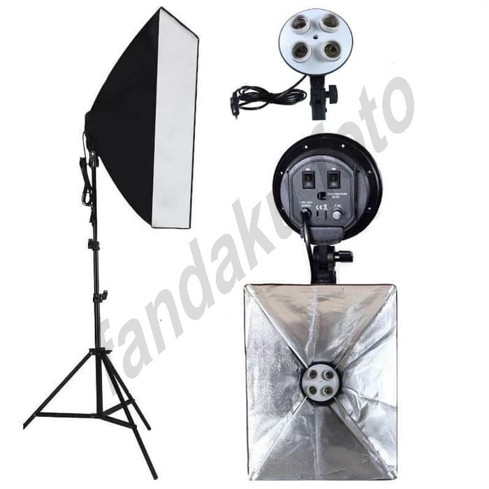 Jual Lighting Lampu Foto Softbox 4 Socket E27 50x70cm Tipe Continous