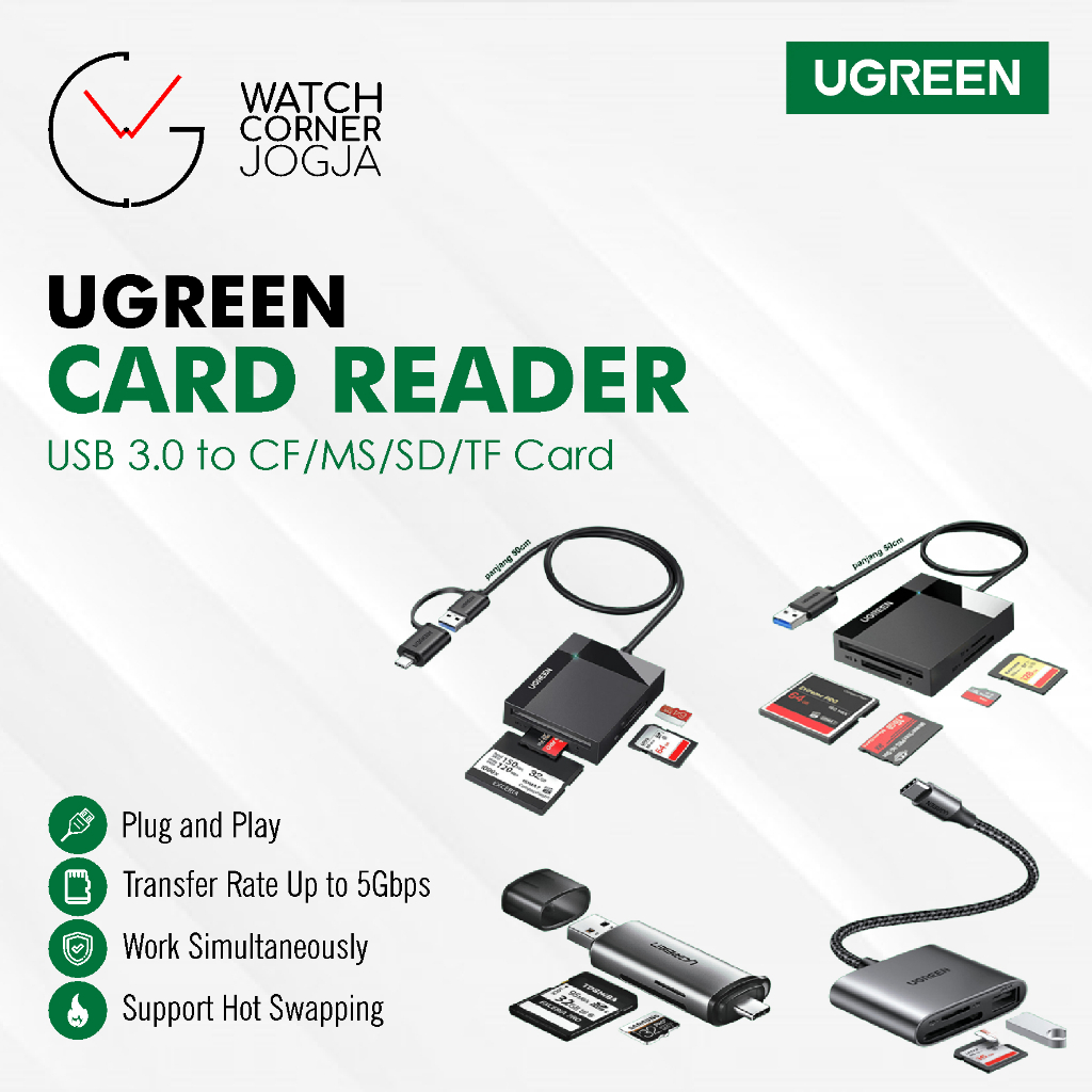 Jual UGREEN Card Reader USB TYPE C / USB A 3.0 To USB 3.0 CF/MS/SD/TF ...