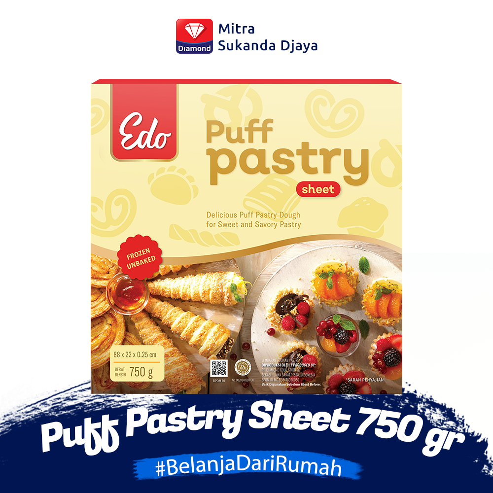 Jual Edo Puff Pastry Sheet 750Gram | Kulit Adonan Kue Puff| Roti Lembar ...