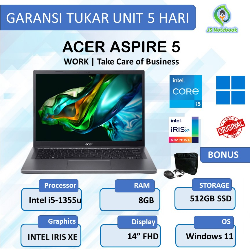 Jual LAPTOP ACER ASPIRE 5 A514-56P intel i5 1355u 8GB 512SSD WIN11 14" FHD | Shopee Indonesia