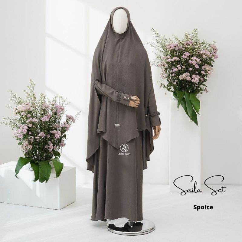 Jual GAMIS SAILA SET BY ALESHA SYAR'I | GAMIS SET SYAR'I | SET KHIMAR HANDSPLIT | Shopee Indonesia