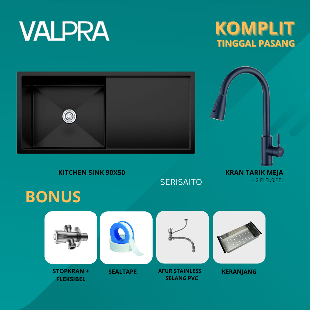 Jual Kitchen Sink Stainless Valpra Hitam 9050 + Keran + Afur ...