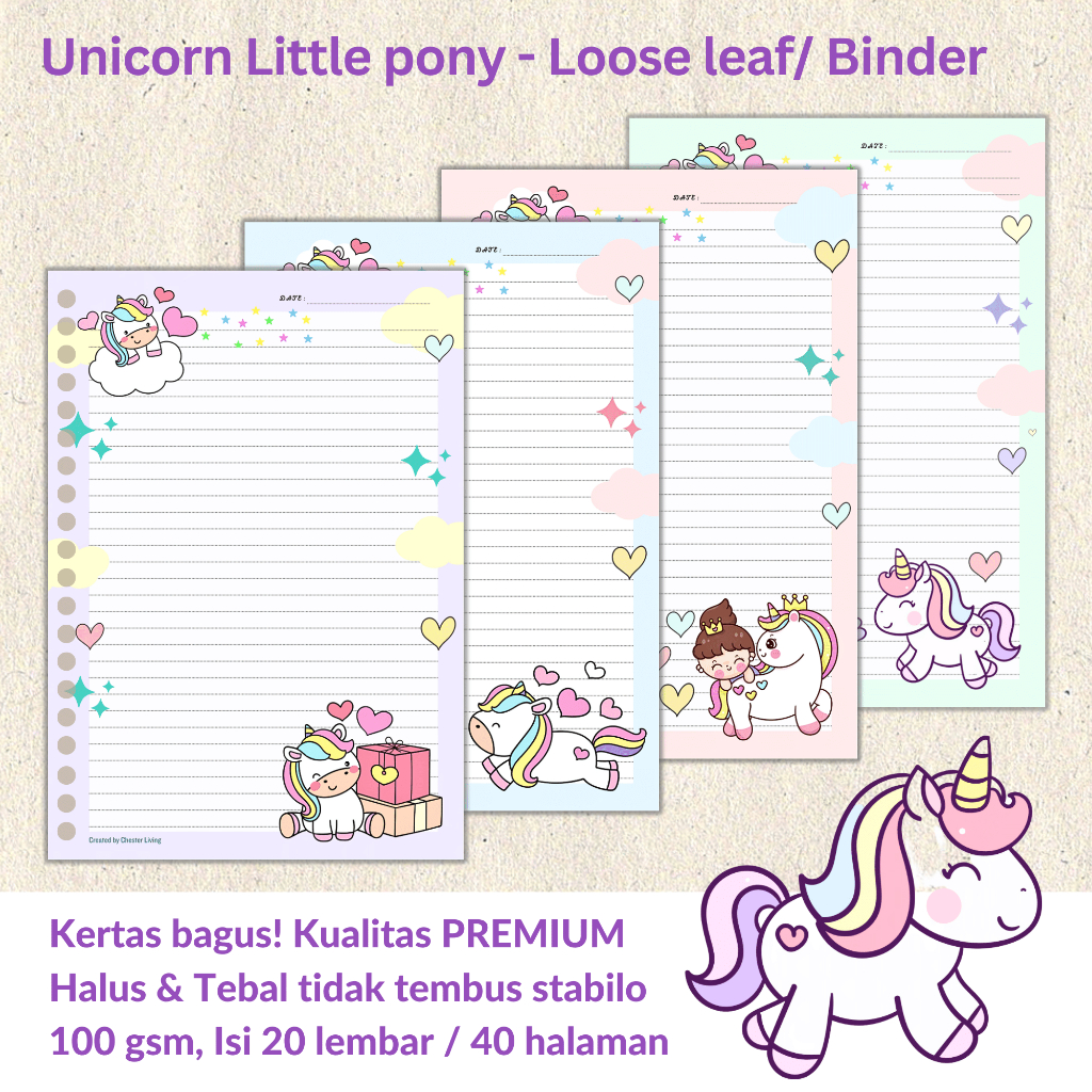 Jual UNICORN (little Pony) - Loose leaf Isi Kertas File binder A5/B5 ...