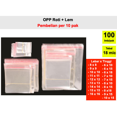 Jual Kantong Plastik OPP Roti + Seal 8x8, 9x9, 10x10, 11x11, 12x12, 13x13, 14x14, 15x15, 16x16 ...