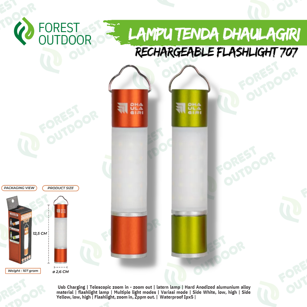 Jual Lampu tenda dhaulagiri rechargeable flashlight 707 usb charging ...