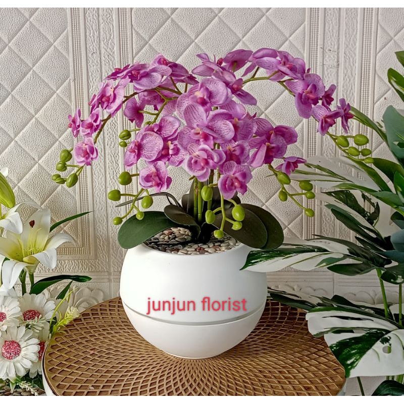 Jual bunga anggrek bulan kain artificial pot Bola//bunga anggrek ...