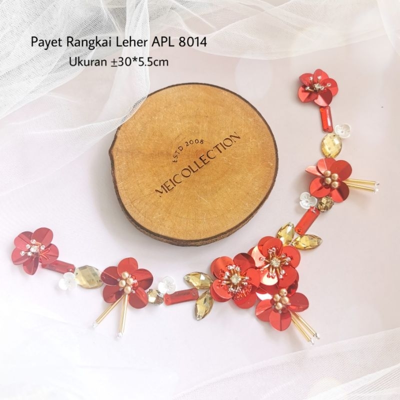 Jual payet rangkai leher mutiara bunga 3d merah APBR 8014 kebaya gamis ...