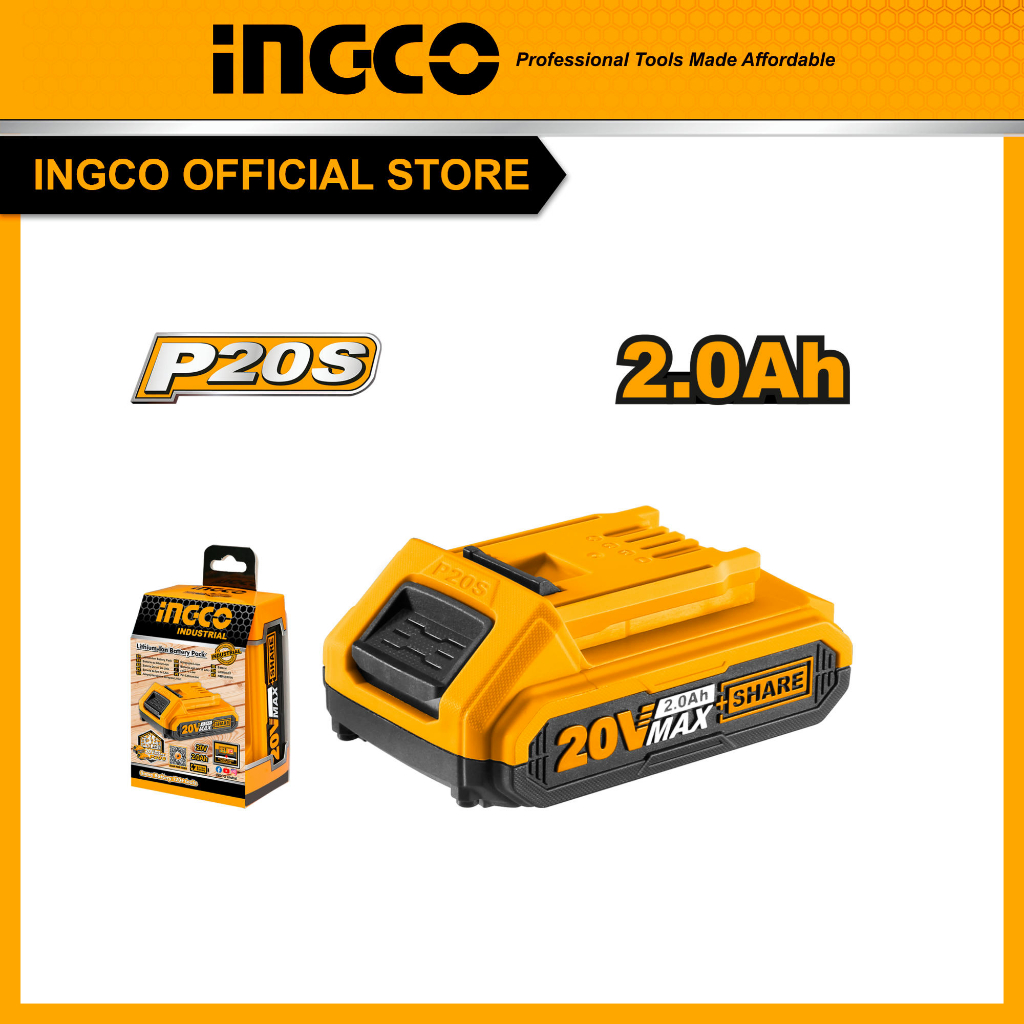 Jual (INGCO) - INGCO Baterai Lithium-ion 20V 2.0Ah Dilengkapi Lampu ...